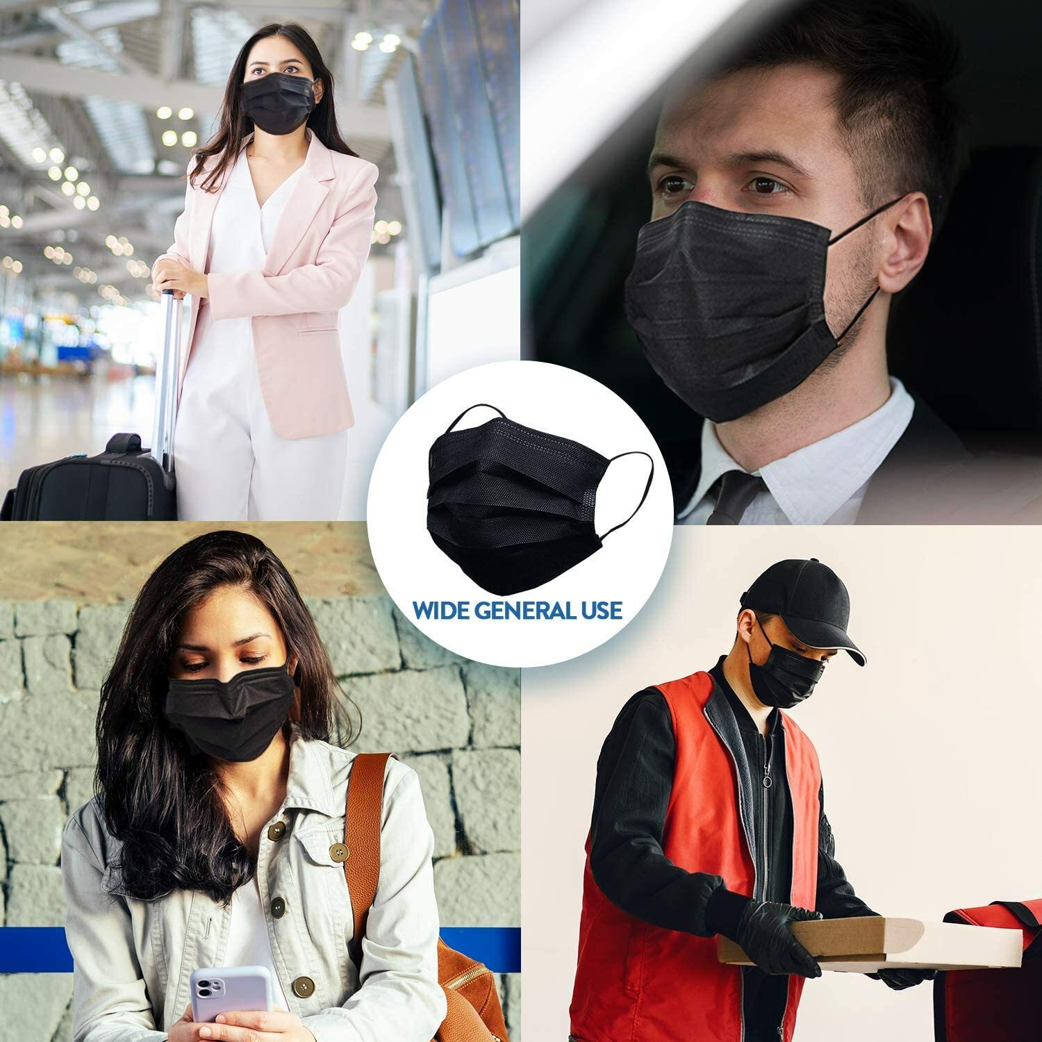 100/50 PCS Black Protective 4 Layer Face Mask Respirator Disposable ...