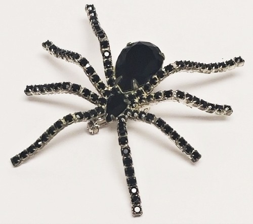 Vintage IVANA BLACK Rhinestone SPIDER Brooch / Pendan… - Gem