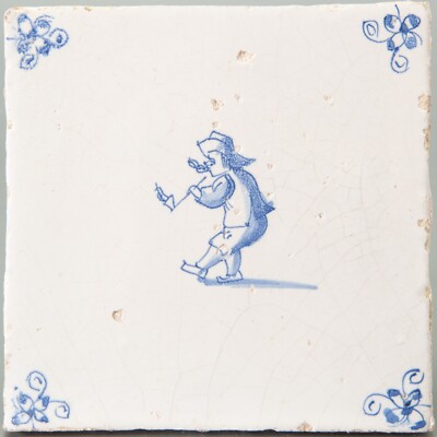 Nice Dutch Delft Blue tile, pipe smoker, late 17th century. | eBay