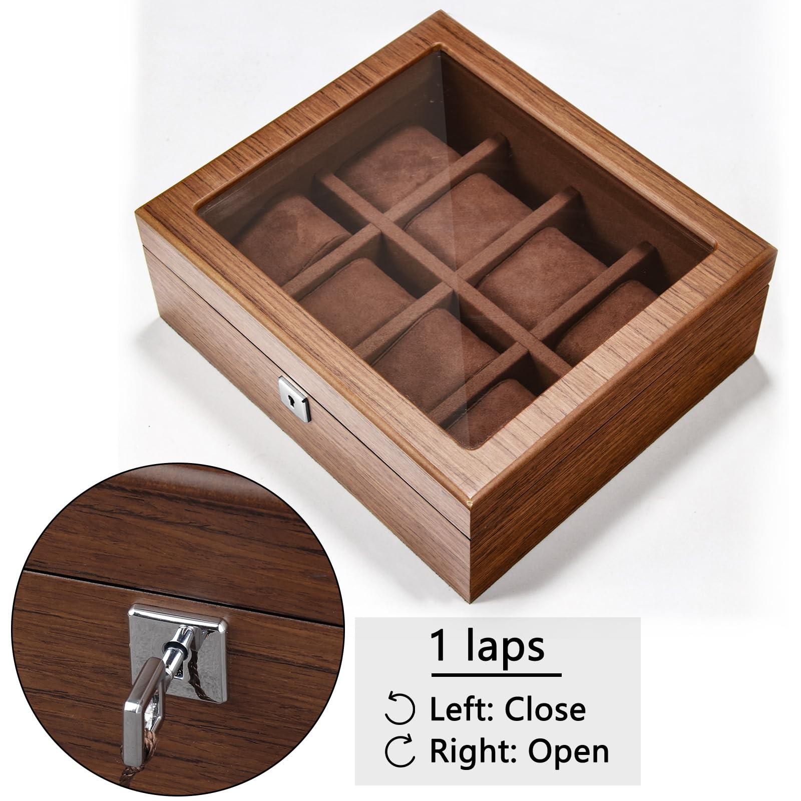 8 Slots Wood Watch Box for men, Watches Storage Box with Glass Lid & 8 ...