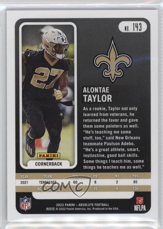2022 Panini Absolute Rookies Spectrum /275 Alontae Taylor #143 Rookie ...