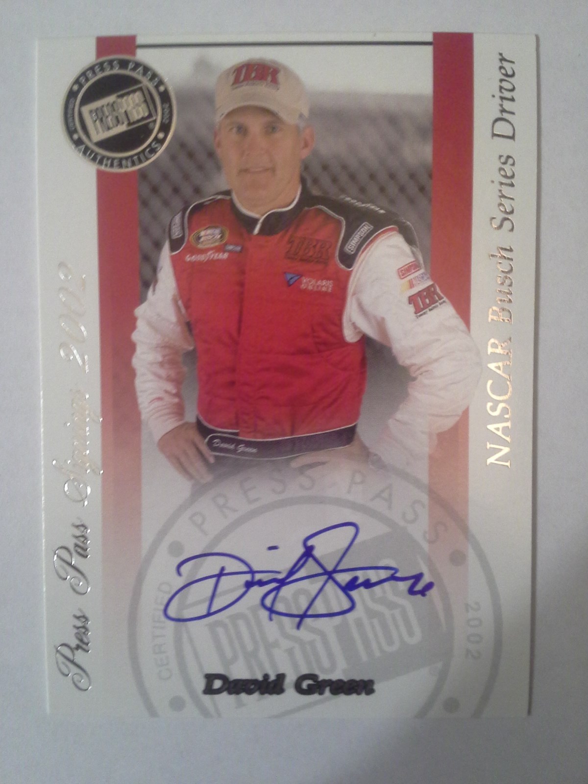 2002 Press Pass Signings DAVID GREEN #34 AFG Glass Autograph Nascar ...