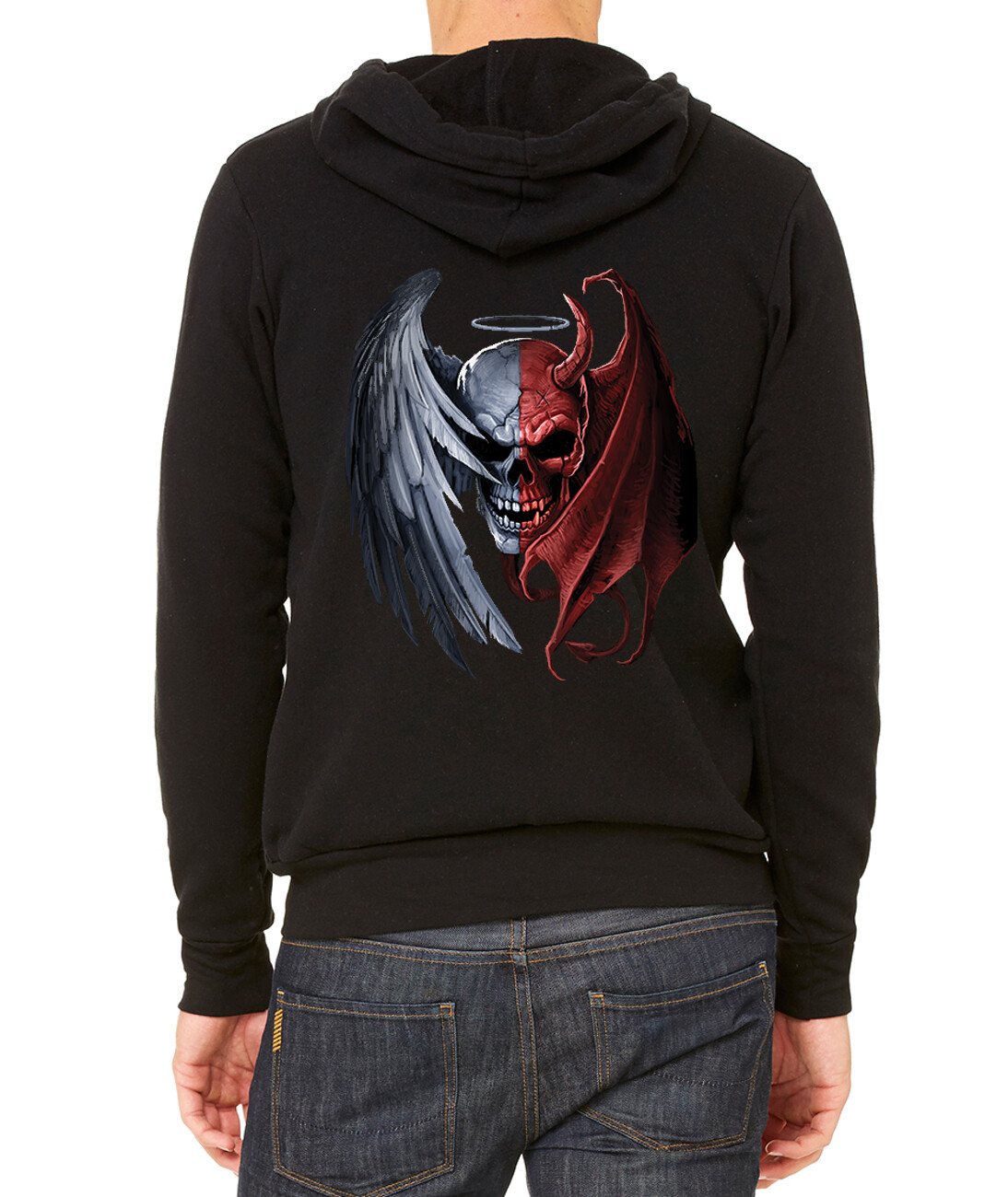 Men's Heaven Hell Skull C9 Black Zipper Hoodie Scary Halloween Day of ...