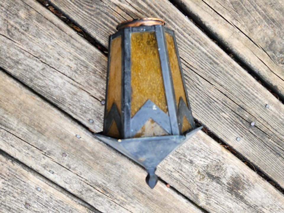 Lamp Post Shade Amber Pebbled Glass 6-Sided Exterior Vintage Farmhouse ...