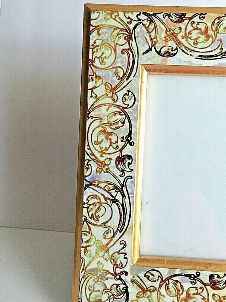 Hollywood Regency Style Colorful Gold tone Trim Photo Frame Outer 9.5 ...