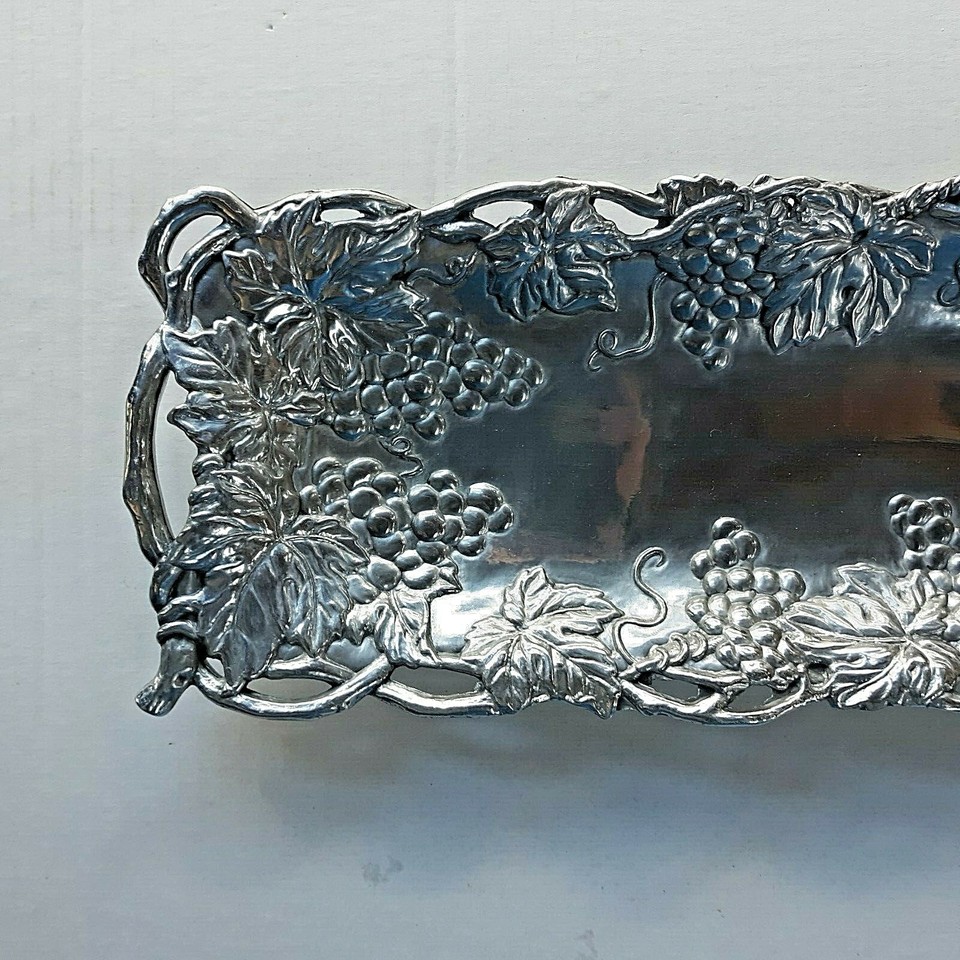 Vtg 1995 Arthur Court Rectangular Aluminum Serving Tray Grape Clusters ...