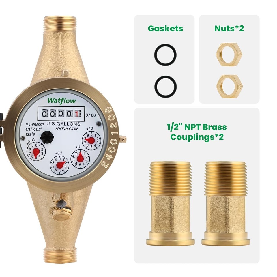 Watflow DN15 Water Meter 1/2" NPT, AWWA C708 Certification Gallon | eBay