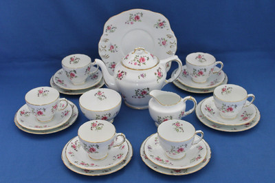 H & M Sutherland bone china tea set with tea pot, pink rose design - 22 ...