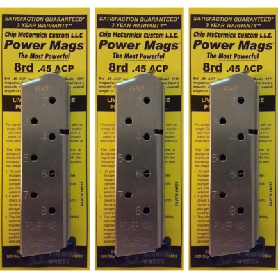 THREE CMC Power Mag 1911 .45 ACP 8-Round MAGAZINES Full-Size M-PM-45FS8 ...