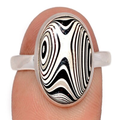 Natural Genuine Fordite From Ford Detroit 925 Silver Ring Jewelry s.8.5 ...