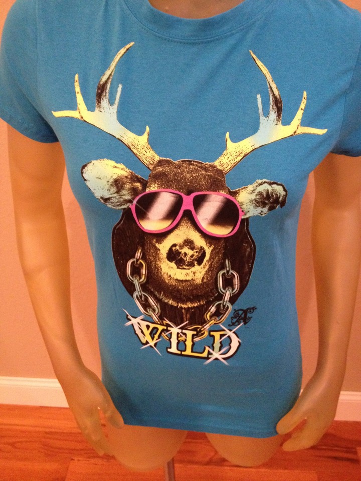 NWT Alab Clothing WILD Moose w/ Sunglasses Aqua T-Shirt Juniors Medium ...
