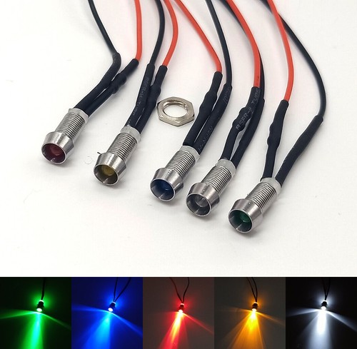 3mm Pre-Wired LEDs 5mm Panel Mount Indicator 3V-220V Red Yellow Blue ...