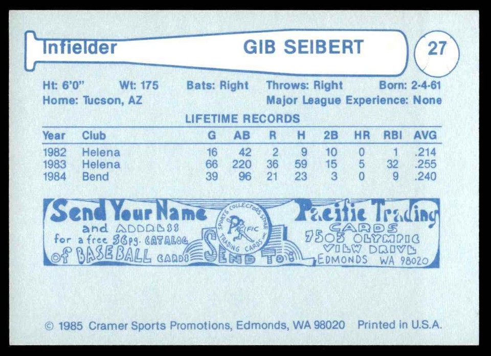1985 Cramer Portland Beavers Gib Seibert Portland Beavers #27 | eBay
