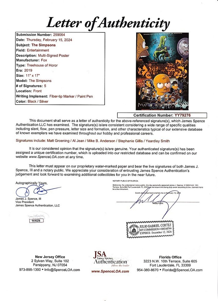Simpsons cast autographed auto 2019 SDCC poster Matt Groening Yeardley ...