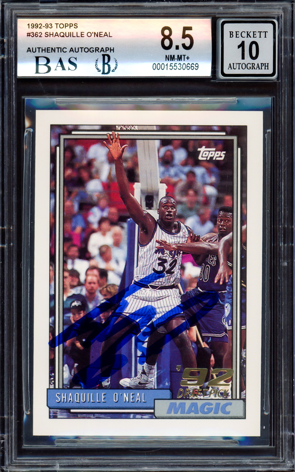SHAQUILLE SHAQ O'NEAL AUTOGRAPHED 1992-93 TOPPS RC BGS 8.5 GEM 10 AUTO ...