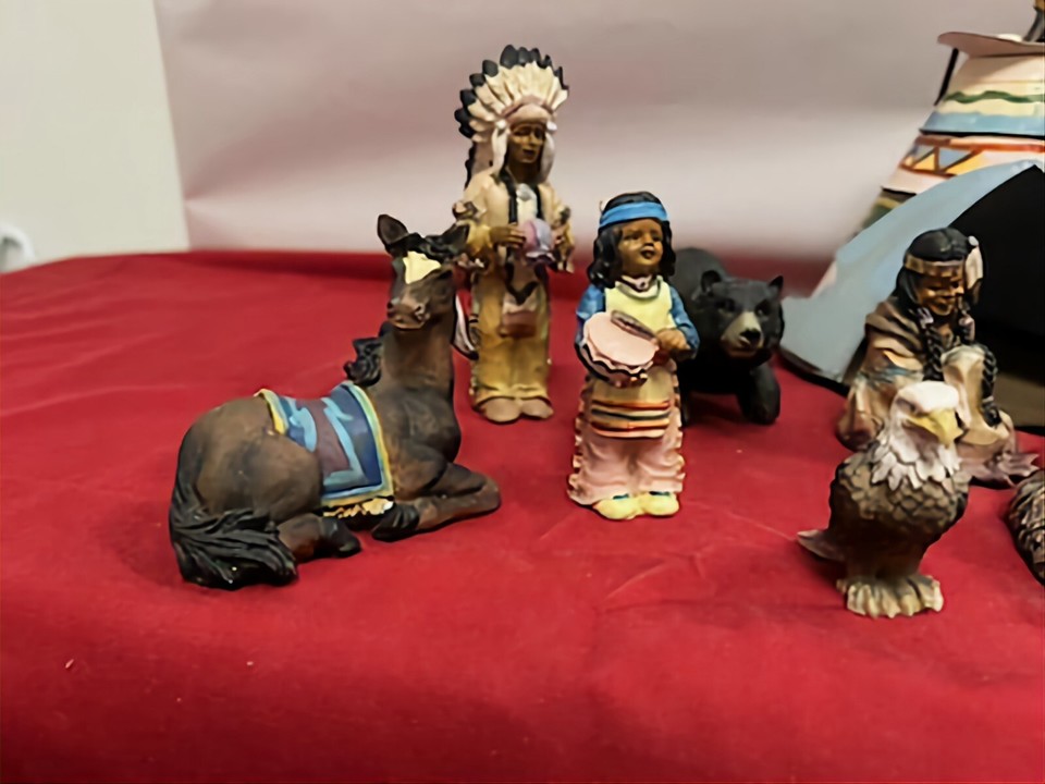 Vintage Native American Indian Nativity Set Of 14 Pieces Hand Painted ...