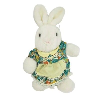 VINTAGE CUDDLE WIT WHITE BUNNY RABBIT W/ FLOWER DRESS STUFFED ANIMAL ...