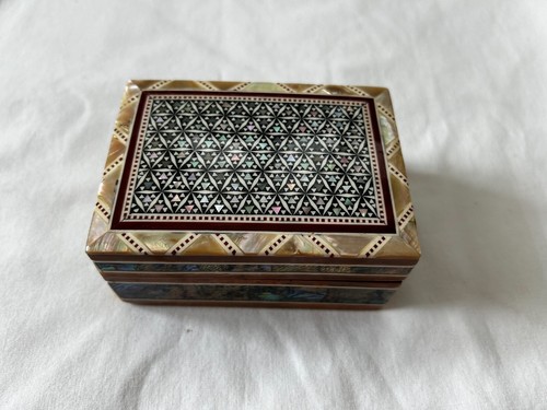 Egyptian Inlaid Jewelry Box Handmade Paua Shell Beech Wood 3.5"X 2.5 ...