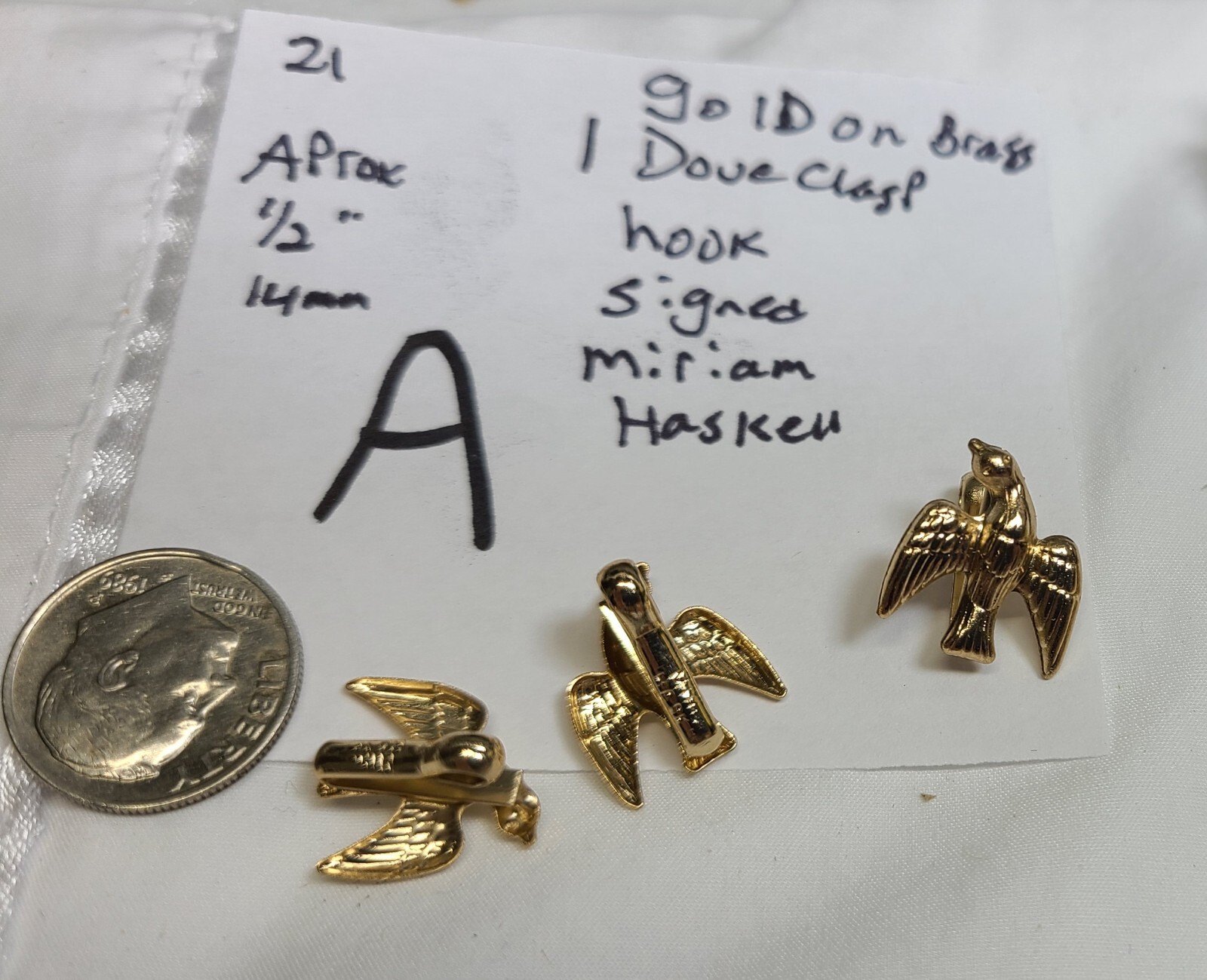 Vtg Signed Miriam Haskell Hook Necklace Clasp Turtle Dove Flower Bird ...