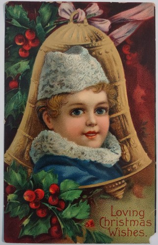 Vintage Postcard Christmas Embossed Gilt Bell Boy Holly AA11 | eBay
