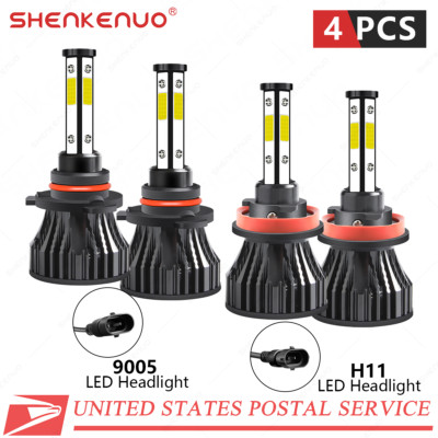 4 Bulbs 4-Sided LED Headlights Kit 9005 + H11 Combo High & Low Beam ...