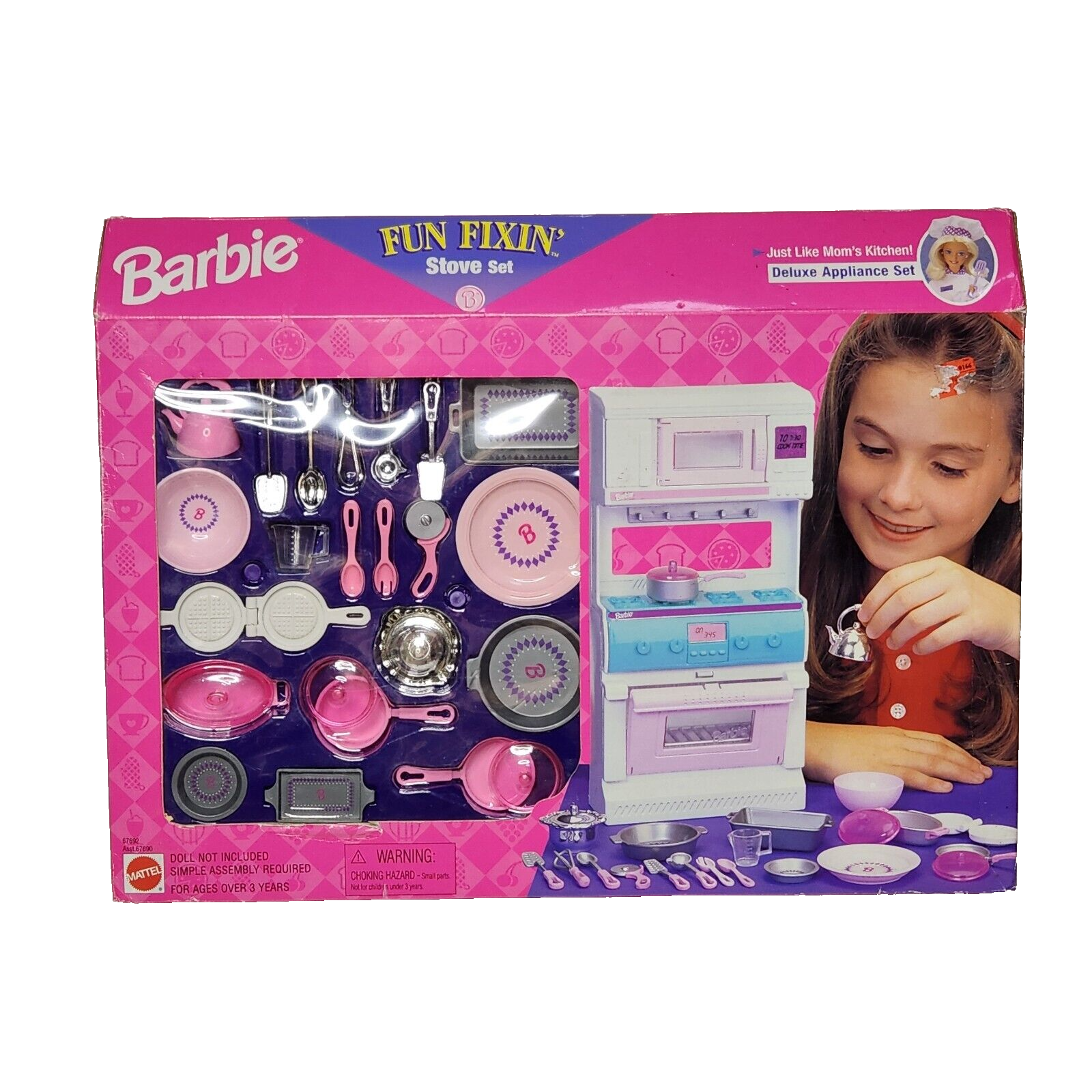 VINTAGE 1997 MATTEL FUN FIXIN STOVE SET BARBIE PLAYSET 100% COMPLETE ...