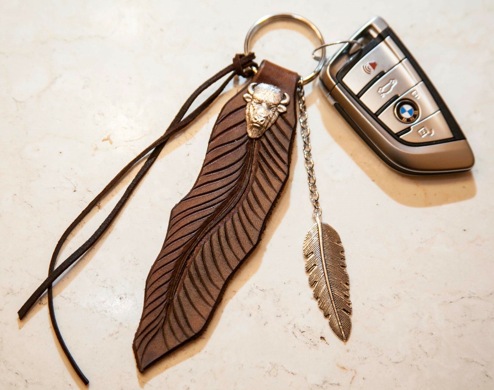 Leather Eagle Feather Key Ring, Buffalo Key Holder, Western, Rustic | eBay
