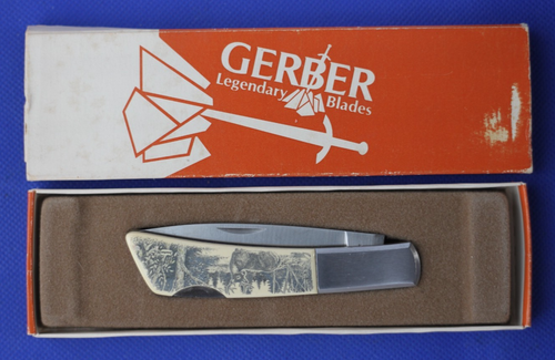 Vintage Gerber Silver Knight 300A, with Deer Scrimshaw handle, 1980s ...