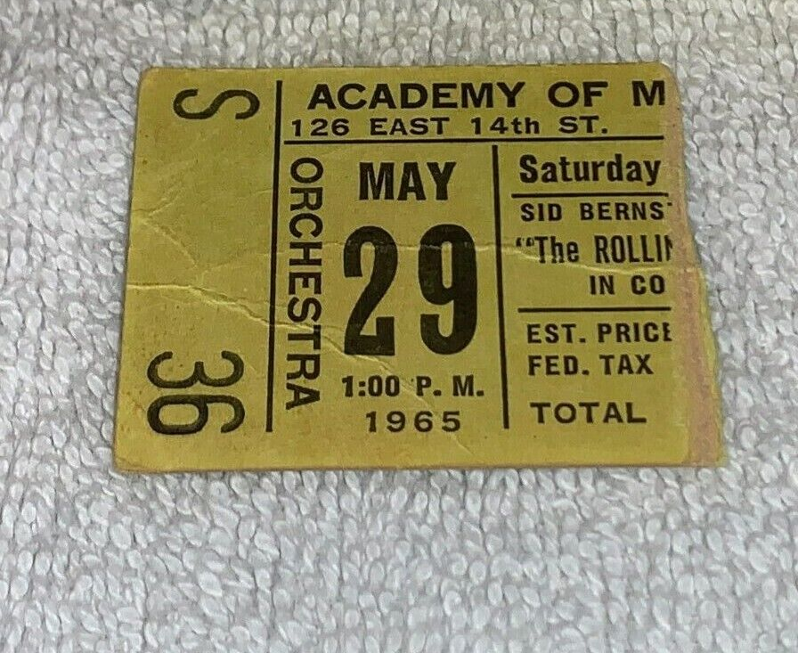 THE ROLLING STONES 1965 TICKET STUB Keith Richards Mick Jagger Brian ...
