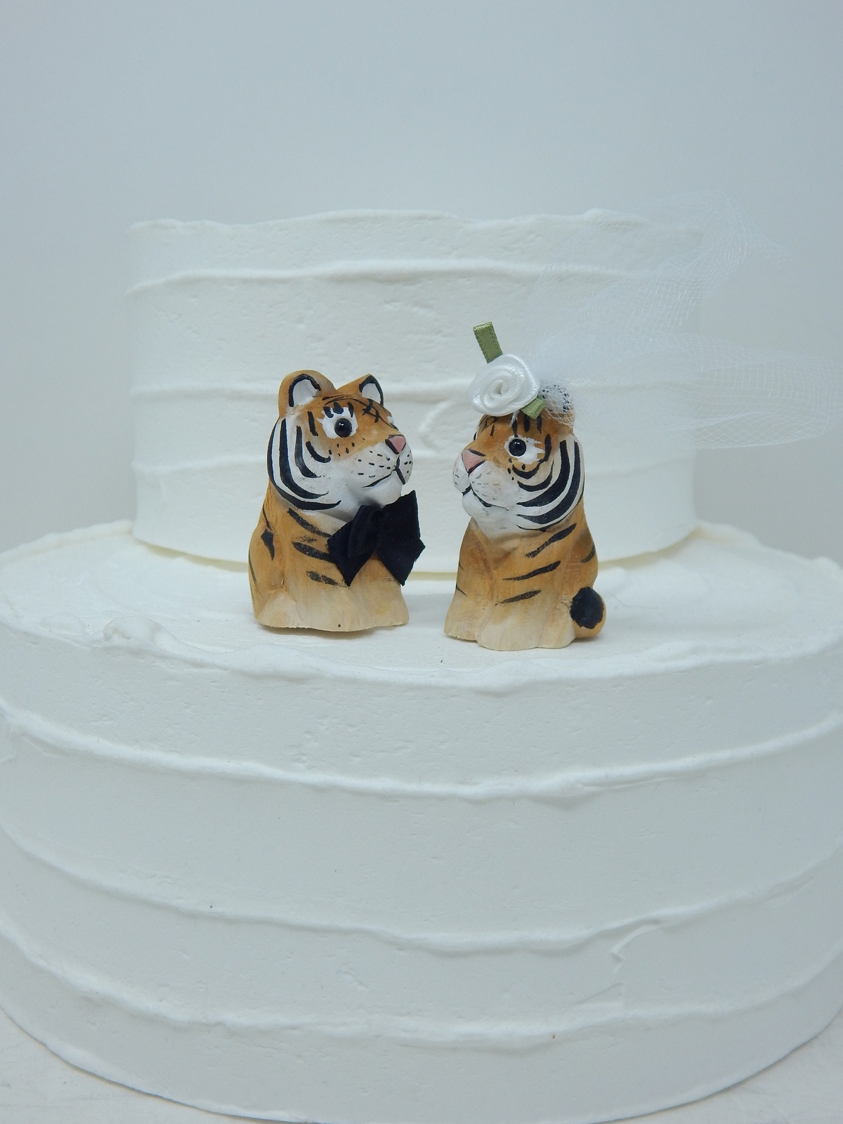 Tiger Cake Top Bride Groom Love Wedding Engage Carve Wood Statue Big ...