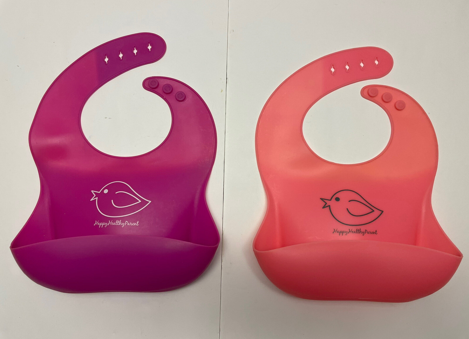Set Of 2 Silicone Baby Girl Bibs Happy Healthy Parent Stain Protection ...