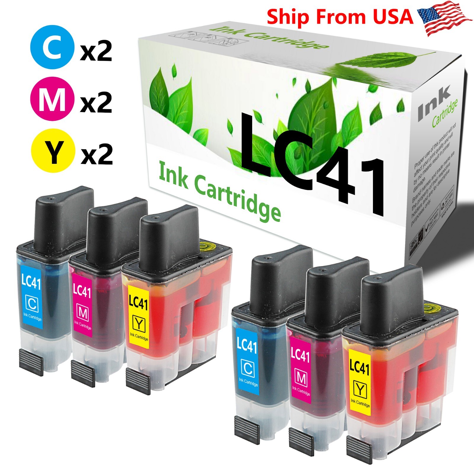 (6PK,2C2M2Y) LC41 Ink Cartridge for DCP-110C DCP-120c Intellifax 1840C ...
