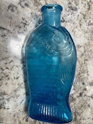 Vintage Wheaton Blue Glass Fish Bottle Dr. Fisch's Bitters 6 Inch Glass ...