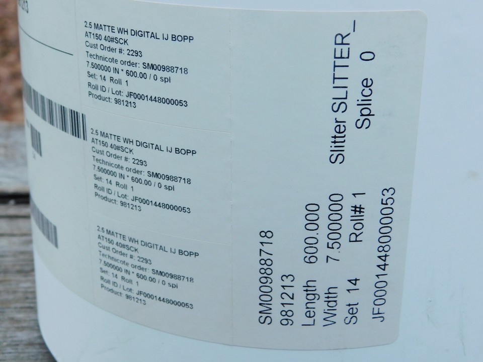 Technicote 2.5 Matte WH Digital IJ BOPP AT150 40#SCK Paper Roll 7.5 ...