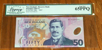 New Zealand 50 Dollars 2004-12 P188B UNC Polymer LEGACY GEM NEW UNC 65 ...
