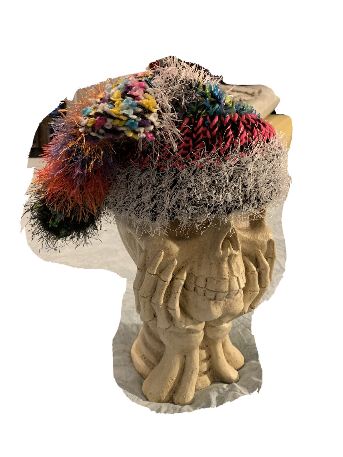 Ugly Hat Handmade Knitted Multicolor Floppy Cam Style Rainbow Fuzzy ...