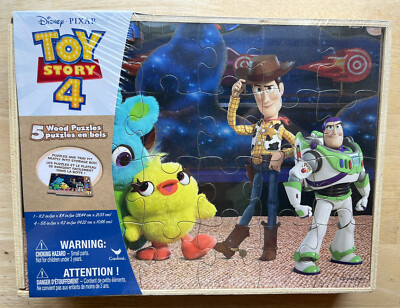 Disney Pixar Toy Story 4 Buzz Lightyear Woody 5 Wood Puzzles In Storage ...