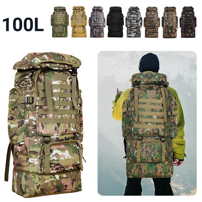 100L Military Molle Tactical Backpack Rucksack Camping Hiking Bag ...