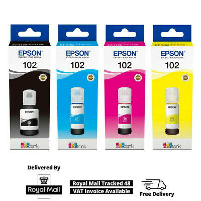 Genuine Epson 102 Ecotank Ink Bottles Full Set For Epson ET2850/ ET2851 ...