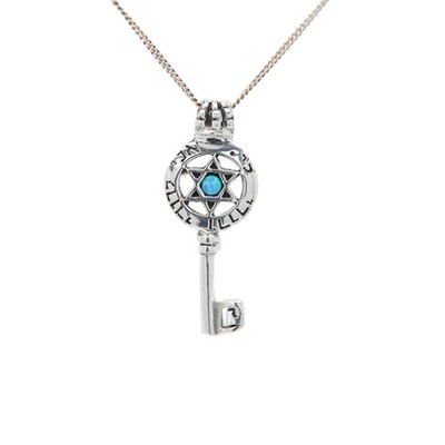 Star of David Key Shape and Blue Opal Jewish Symbol Necklace Pendant | eBay