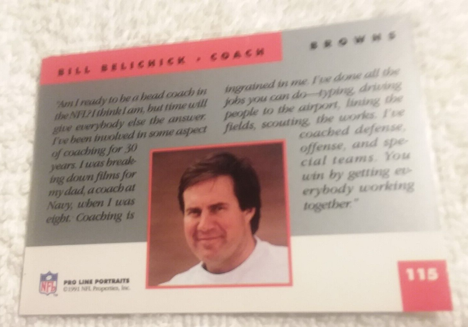 1991 NFL Pro Line Portraits Bill Belichick #115 Rookie coach fo the ...