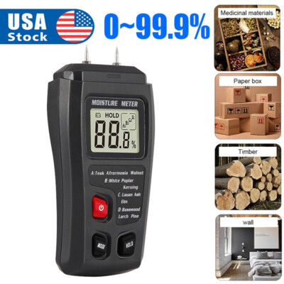 Digital LCD Wood Moisture Meter Detector Tester Humidity 0-99.9% ...