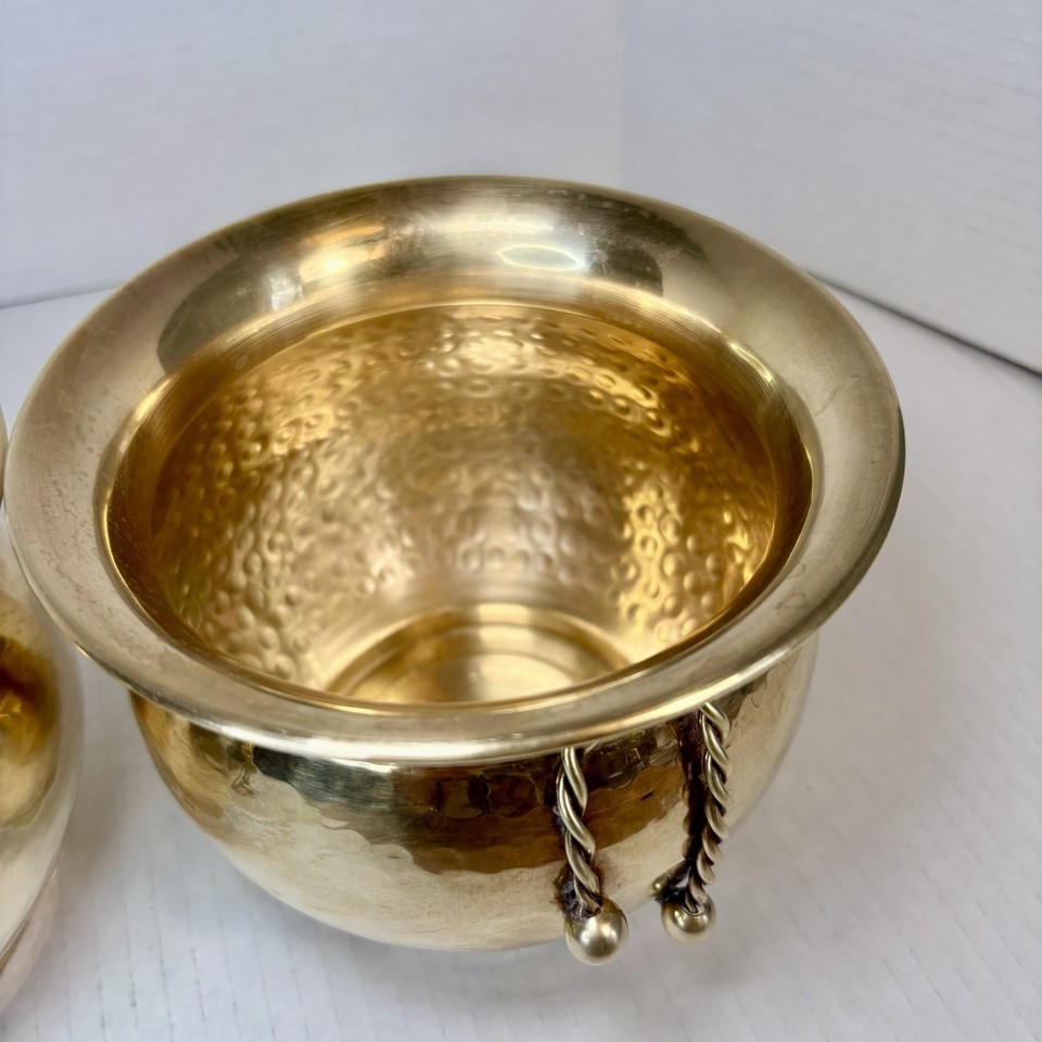 2 VTG Solid BRASS Hammered Rope & Tassel Planters Pots Containers India ...