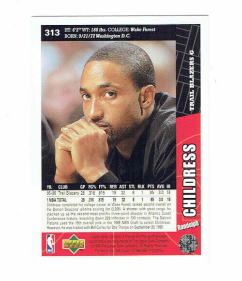 Randolph Childress Blazers G #313 Upper Deck 1996 Collectors # ...