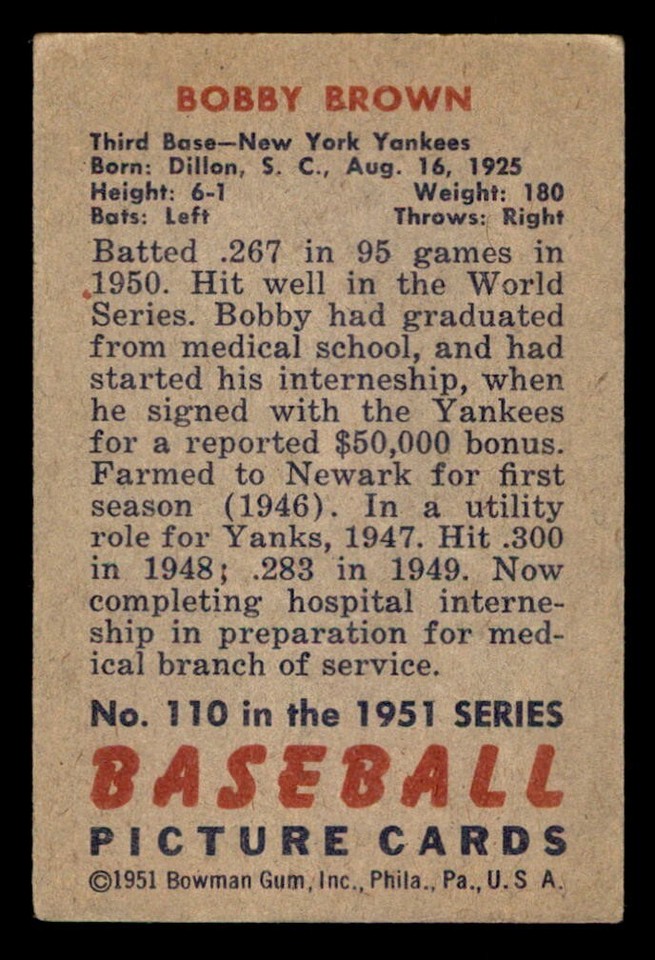 1951 Bowman Baseball #110 Bobby Brown VG *d2 | eBay