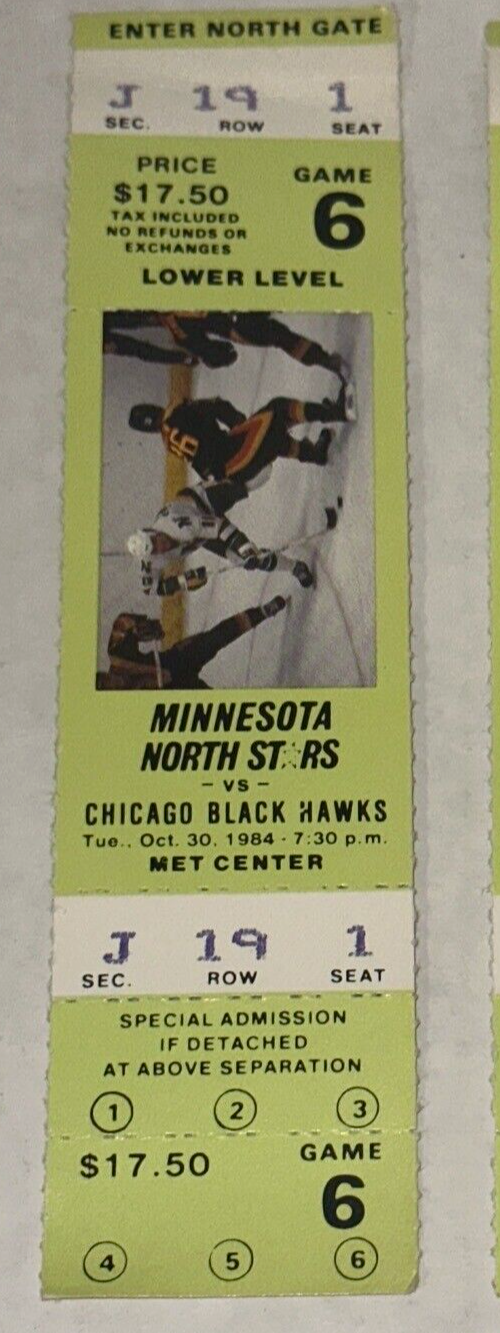 10/30/84 Minnesota North Stars Blackhawks NHL Ticket Stub Tim Trimper ...