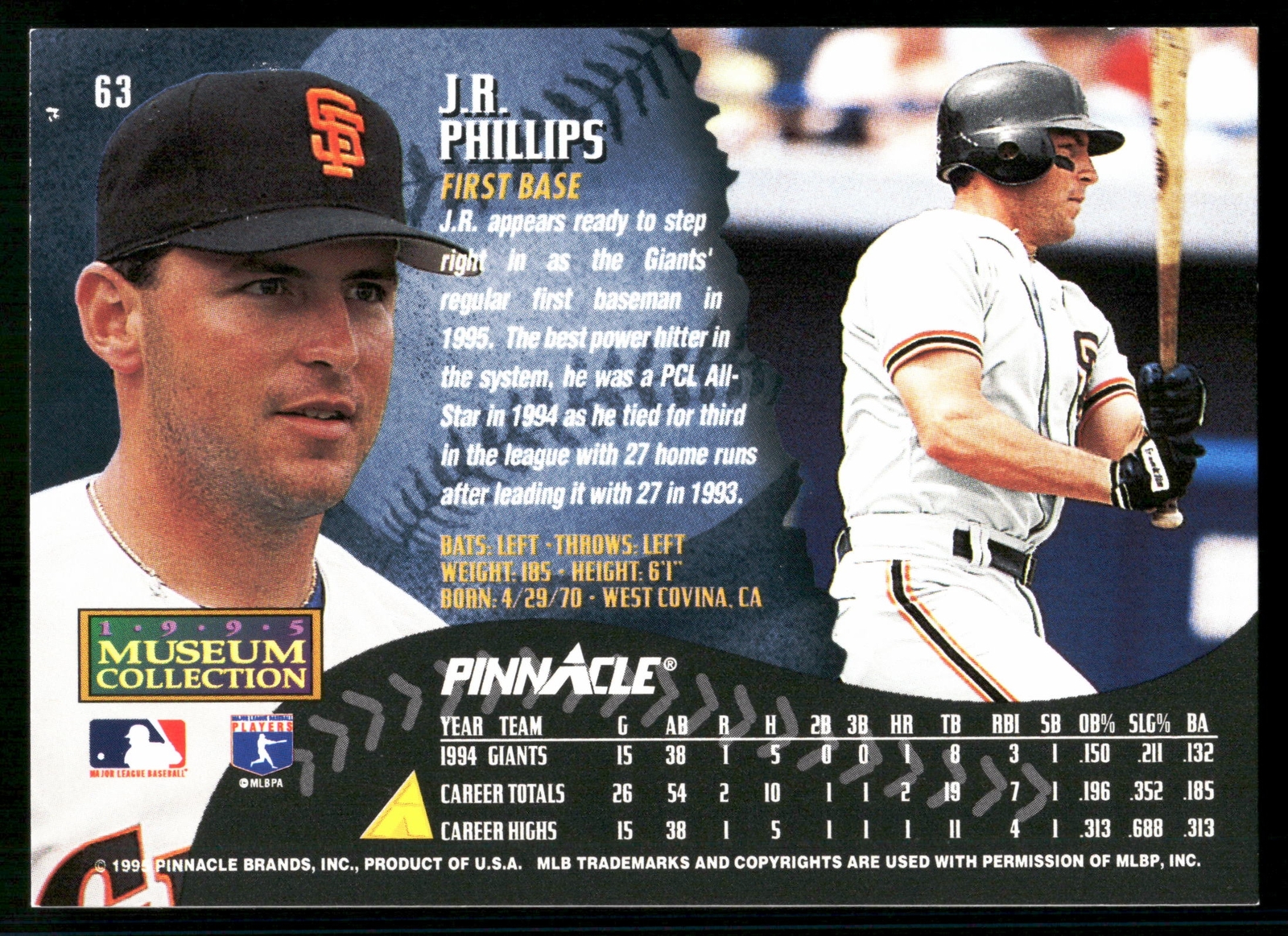 1995 Pinnacle - Museum Collection #63 J.R. Phillips for sale online | eBay