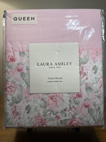 Laura Ashley Aveline Queen Cotton Percale 4 Pc Sheet Set Pink Sage ...