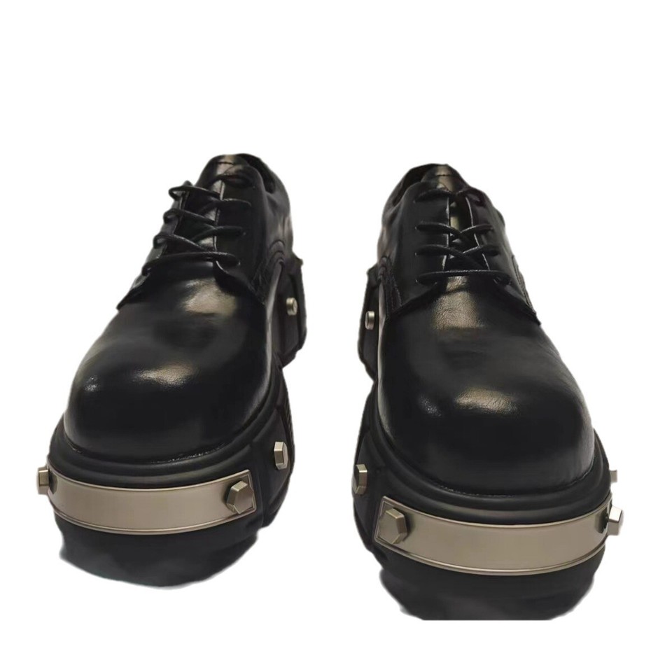 Men's Studded Platform Big Round Toe Formal Derby Shoes Metal Thick ...