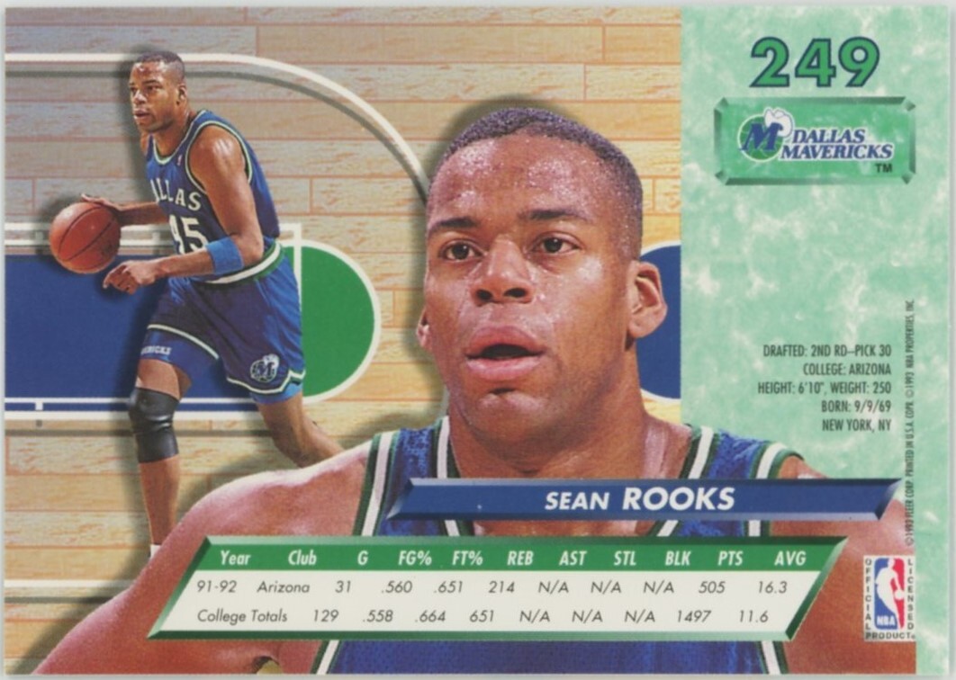 1992-93 Fleer Ultra Sean Rooks Rookie Dallas Mavericks RC #249 | eBay